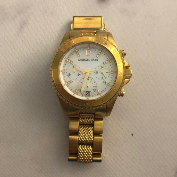 Michael Kors | Accessories | Michael Kors Mother Of Pearl Gold Watch ...